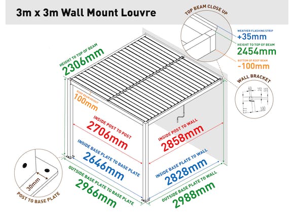 Louvre Roof System Wall Mount 3m x 3m White – Turfrey.co.nz