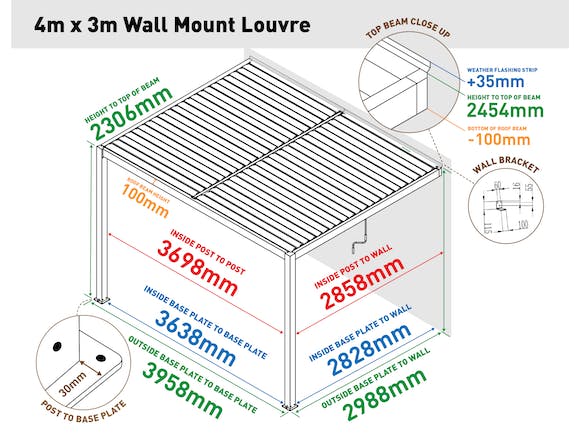 Louvre Roof System Wall Mount 4m x 3m White – Turfrey.co.nz