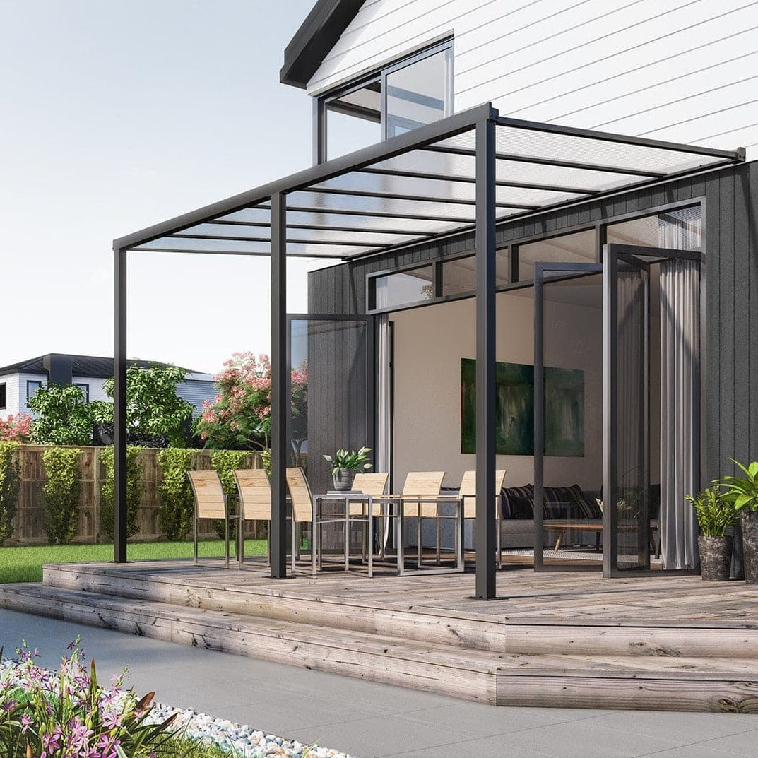 Wall Mounted Patio Cover 4.8 x 3m Ironsand SP8101-485x3 – Turfrey.co.nz
